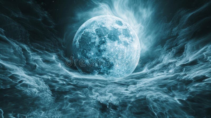 A Large Blue Moon in the Middle of a Dark Ocean, AI Stock Image - Image ...