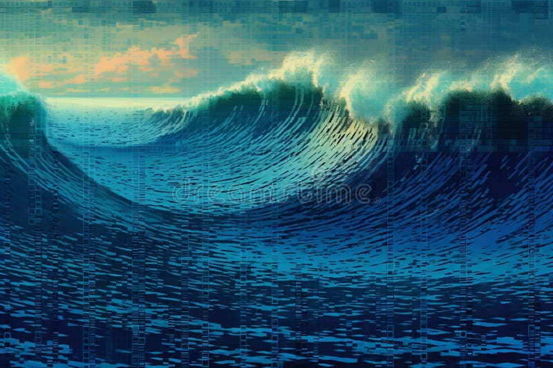Large Blue Ocean Wave with Pixelated Textures. AI-generated Stock ...