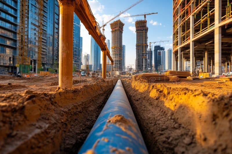 Large Blue Pipeline is Being Installed during a Large-scale Urban ...
