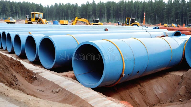 Large Blue Pipes at a Construction Site Stock Illustration ...