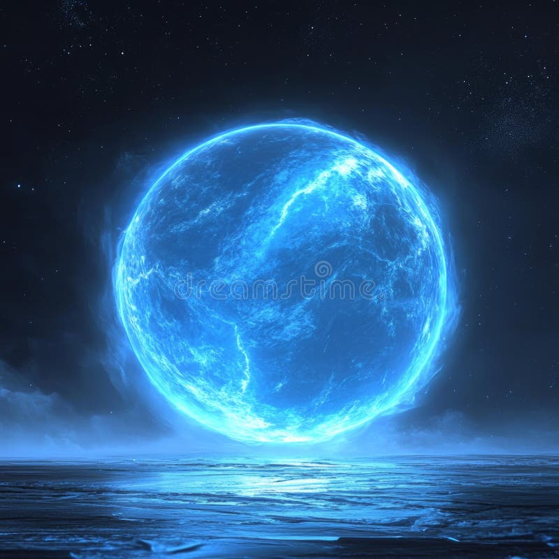 A Large Blue Planet in the Sky Stock Illustration - Illustration of ...