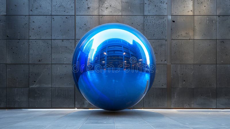 A Large Blue Reflective Sphere Indoors. Stock Photo - Image of urban ...