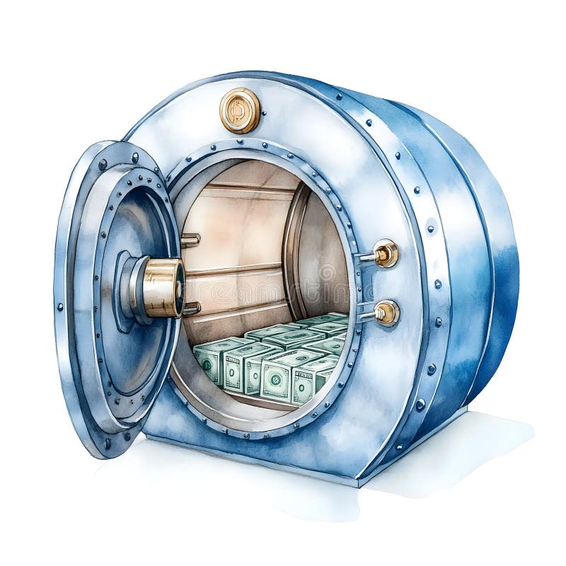 A Large Blue Safe with a Gold Colored Lock Stock Illustration ...