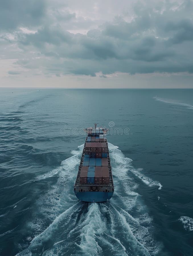 Large Blue Ship is Traveling through Ocean Stock Photo - Image of ...