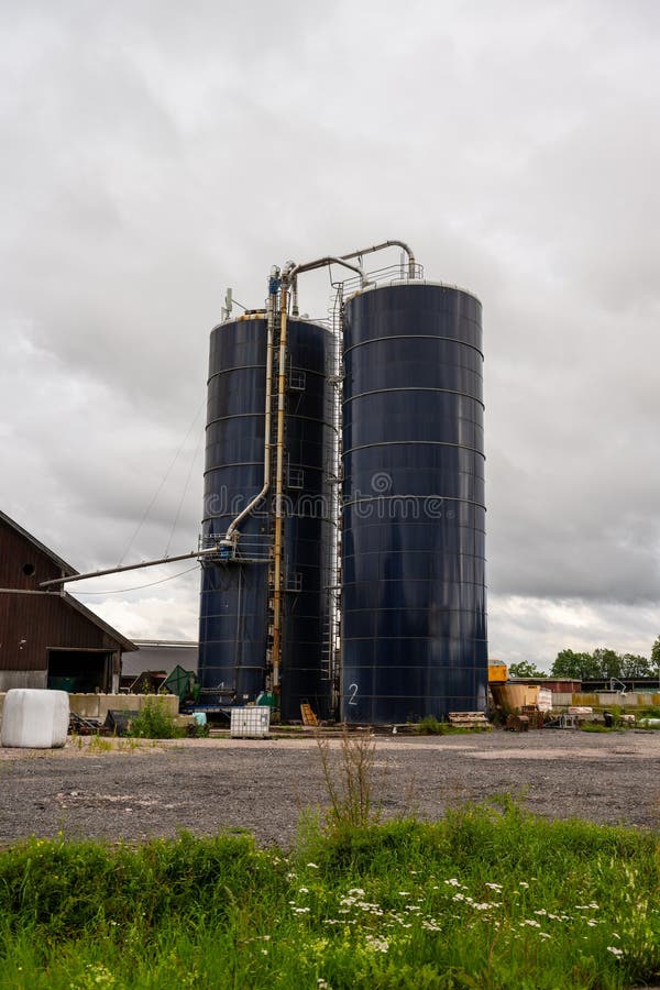 Large Blue Silos at a Farm.. Editorial Image - Image of summer ...