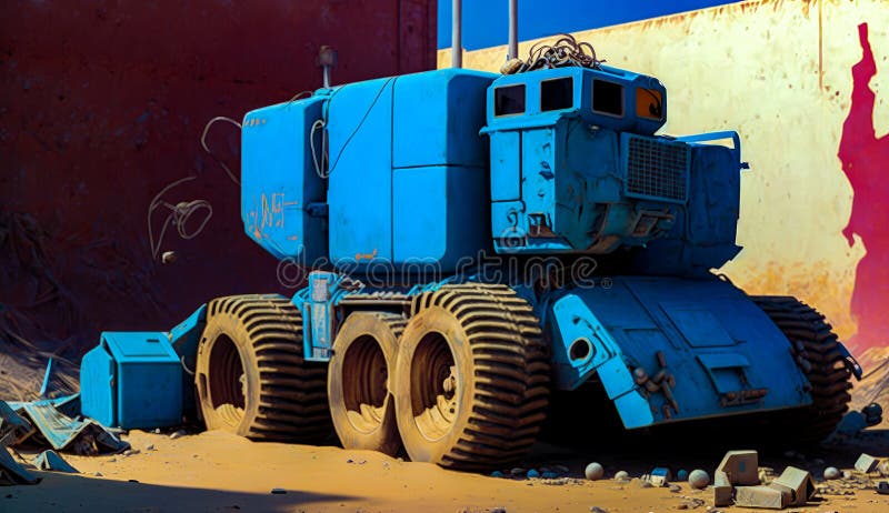 Large Blue Tank Sitting on Top of Pile of Rubble. Generative AI Stock ...