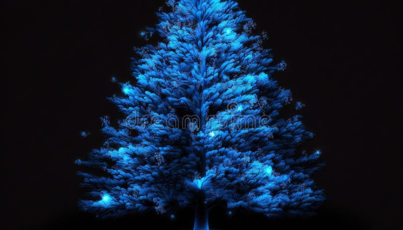 A Large Blue Tree is Lit Up in the Night Sky Stock Illustration ...