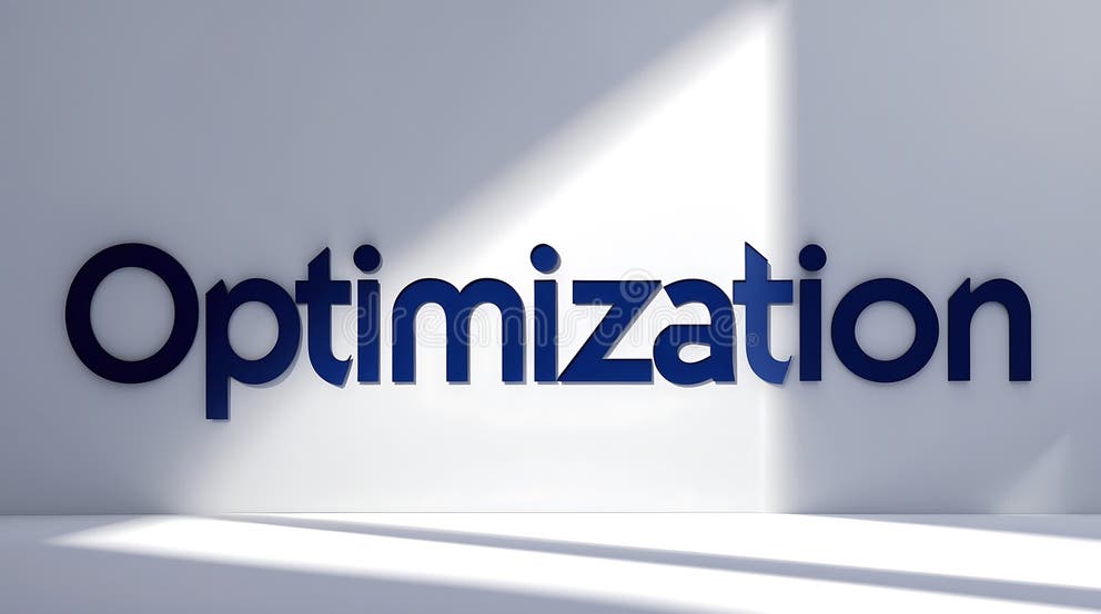 Large Blue Typography Conveying the Concept of Optimization in a Well-lit Interior Space Stock ...