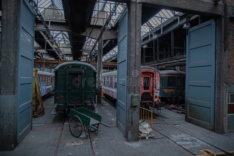 Open Warehouse Doors Reveal Vintage Train Hall Stock Photo - Image of ...