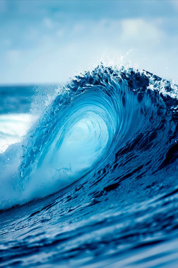 A Large Blue Wave is Breaking in the Ocean Stock Image - Image of ...
