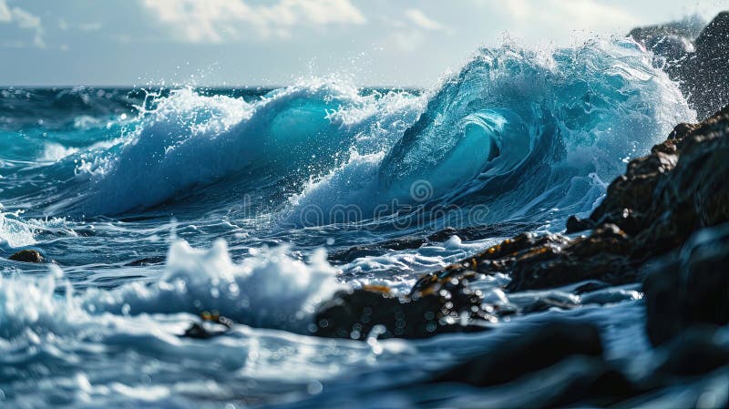 A Large Blue Wave Hitting the Ocean Seascape Stock Illustration ...