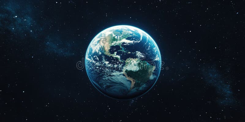 Large Blue and White Planet in the Middle of a Dark Sky Stock Photo ...