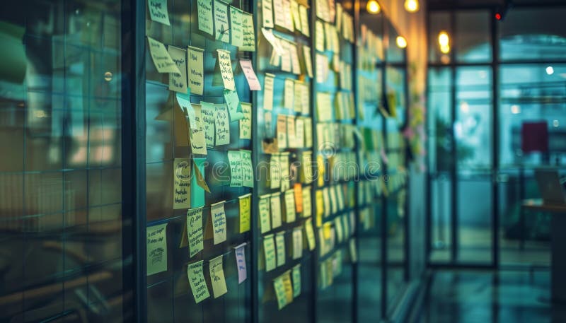 A Large Board with Sticky Notes Hanging from it Stock Illustration ...