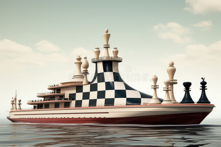 A Large Boat with Chess Pieces on it, AI Stock Illustration ...