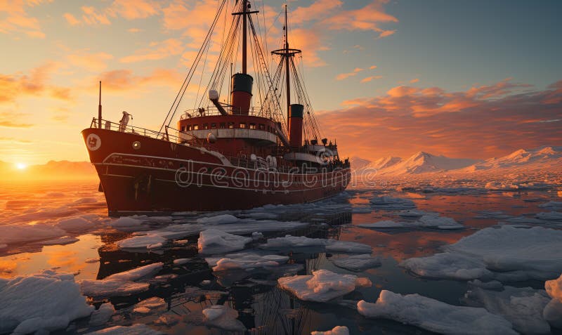 Large Boat Floating on Open Water Stock Photo - Image of expedition ...