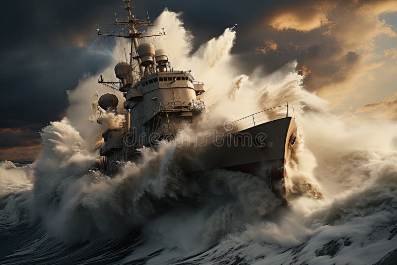 A Large Boat in the Middle of a Wave. Generative AI Image. Stock ...