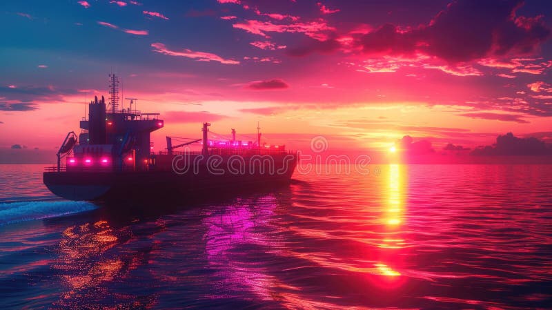 A Large Boat Sailing Across the Ocean Stock Image - Image of blue ...