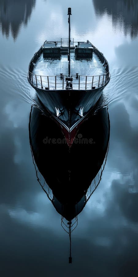 Large Boat is Shown in the Water with a Dark Blue Sky in the Background ...