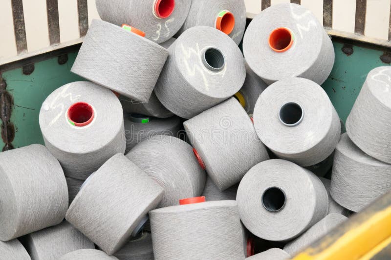 Large Bobbins of Linen Threads for Fabrics in the Cart.Flax Processing ...