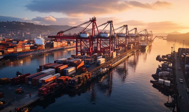 Containers Floating on Large Body of Water Stock Photo - Image of ...