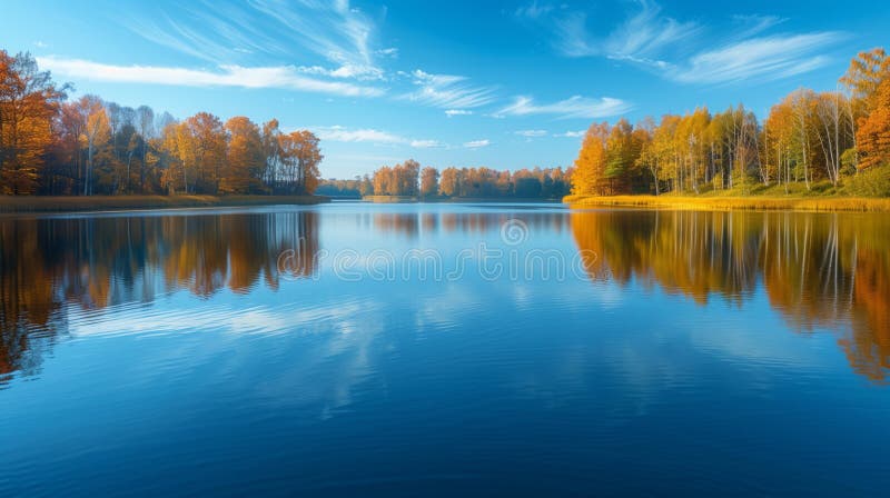 A Large Body of Water Reflecting Trees on Its Surface Stock Photo ...