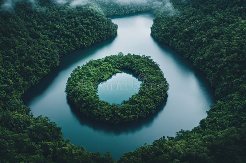A Large Body of Water Surrounded by Trees and a Large Circle in the ...