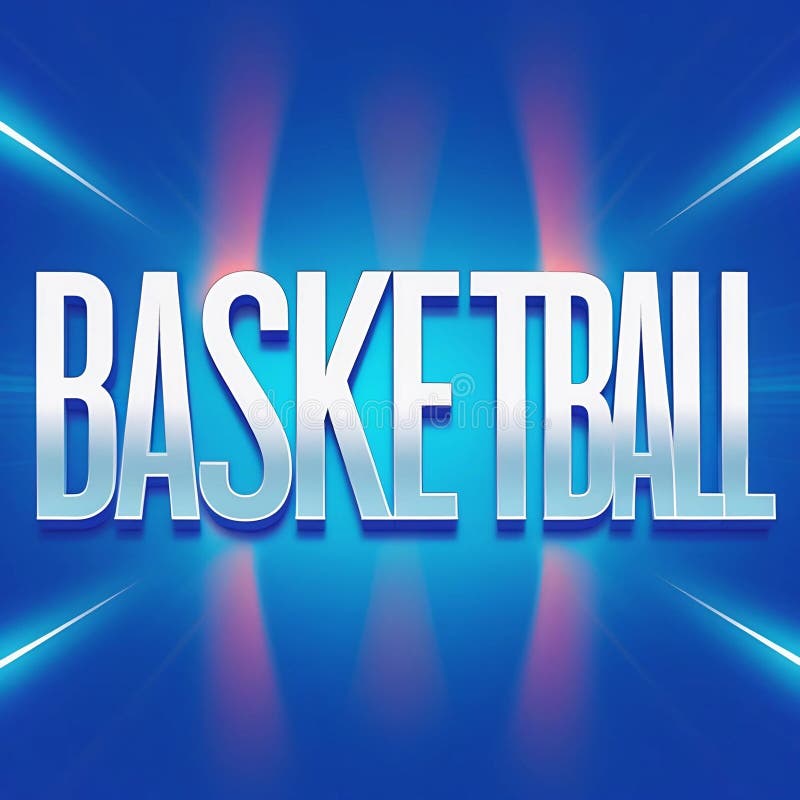 Bold Basketball Text with Glowing Effect on Blue Background. Stock ...
