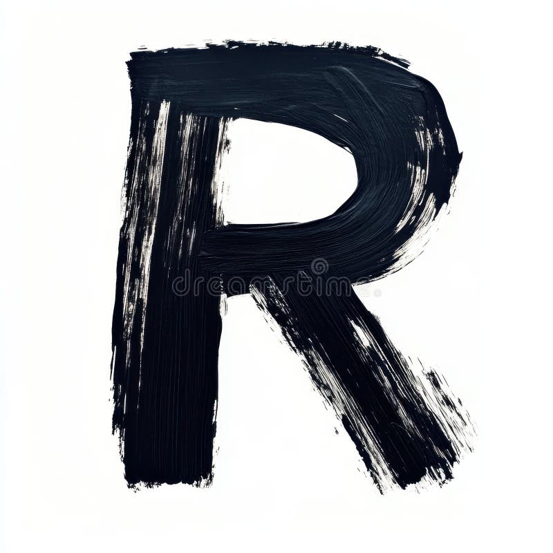 A Large, Bold, Black Letter "R" Painted with Brush Strokes on a White ...