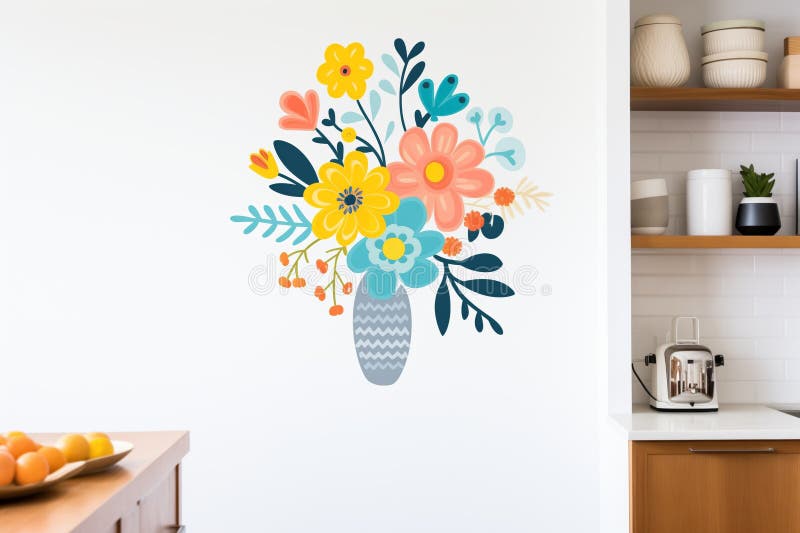 Large, Bold Floral Wall Decal on a White Wall Stock Image - Image of ...