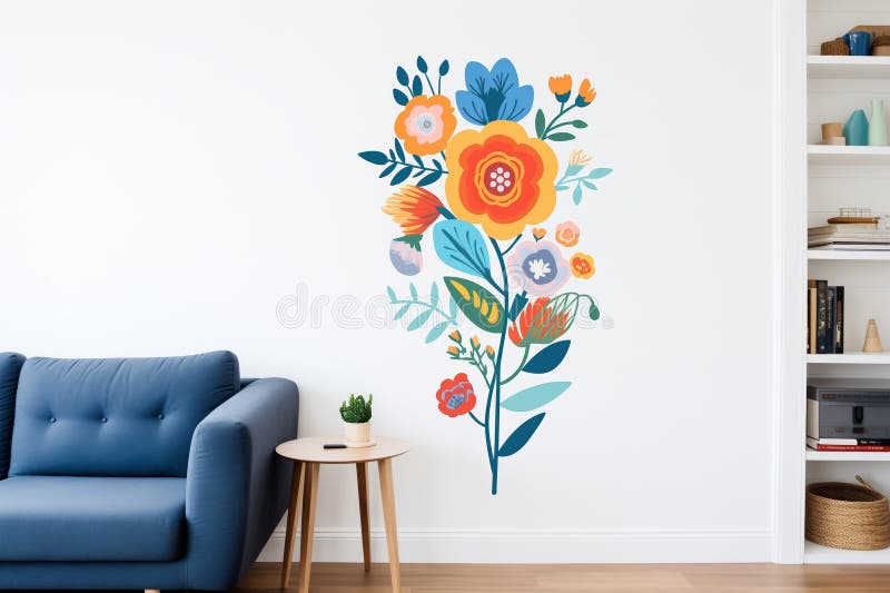 Large, Bold Floral Wall Decal on a White Wall Stock Photo - Image of ...