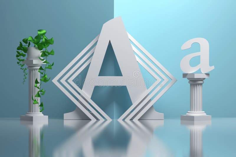 Large Bold Letter a in Composition with Greek Columns and Potted Plants ...