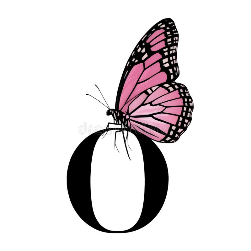 A Large, Bold Letter 0 Features a Delicate Pink Butterfly Perched on ...
