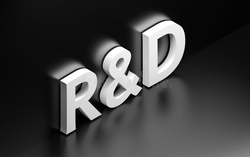 Large Bold R&D Letters Standing for Research and Development on Black ...