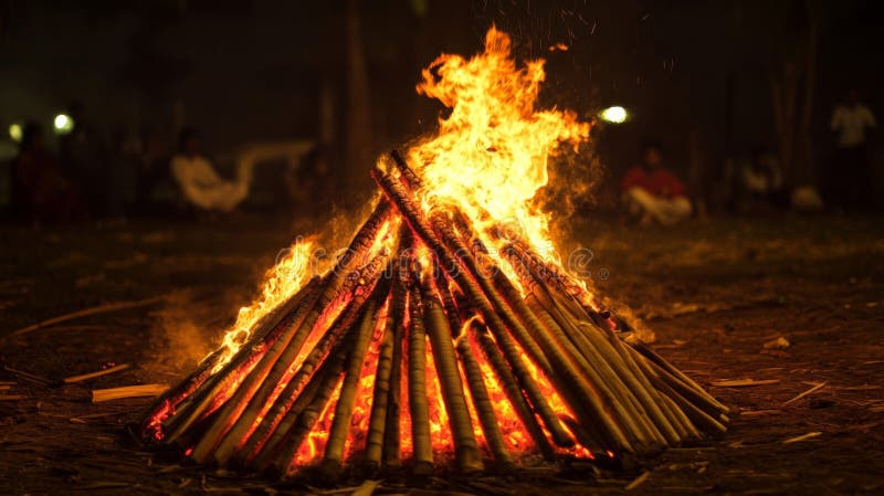A Large Bonfire Burning with Bright Orange Flames Stock Illustration ...