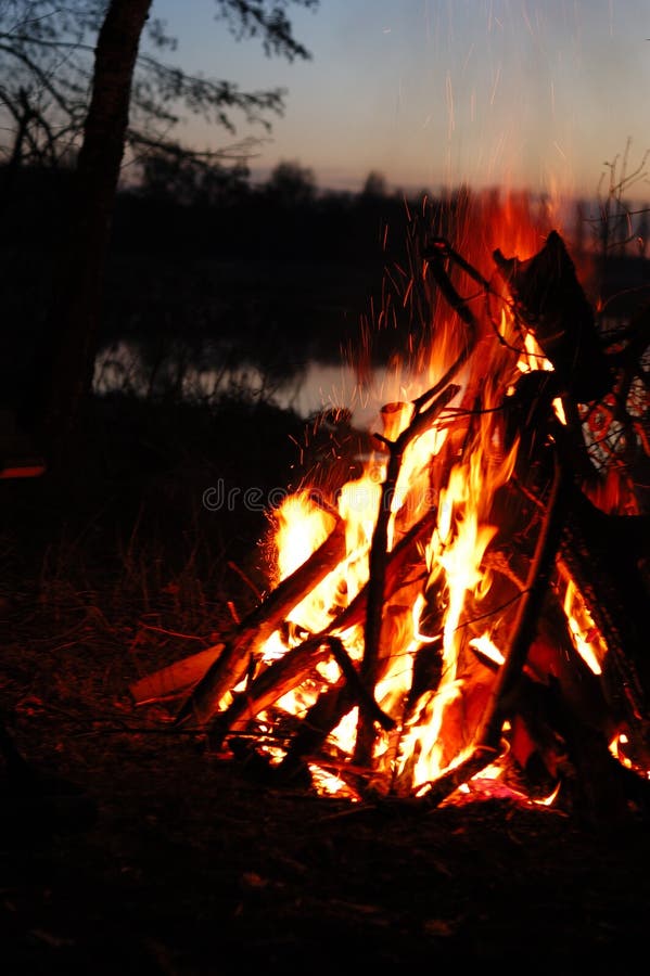 Large Bonfire in the Dark at Night Stock Photo - Image of flame ...