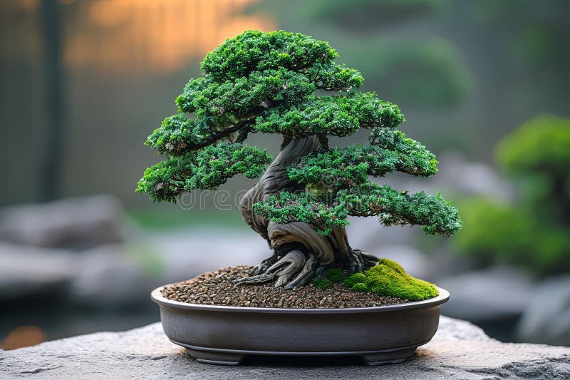 Large Bonsai Tree Stands on the Table. the Concept of Tranquility and ...