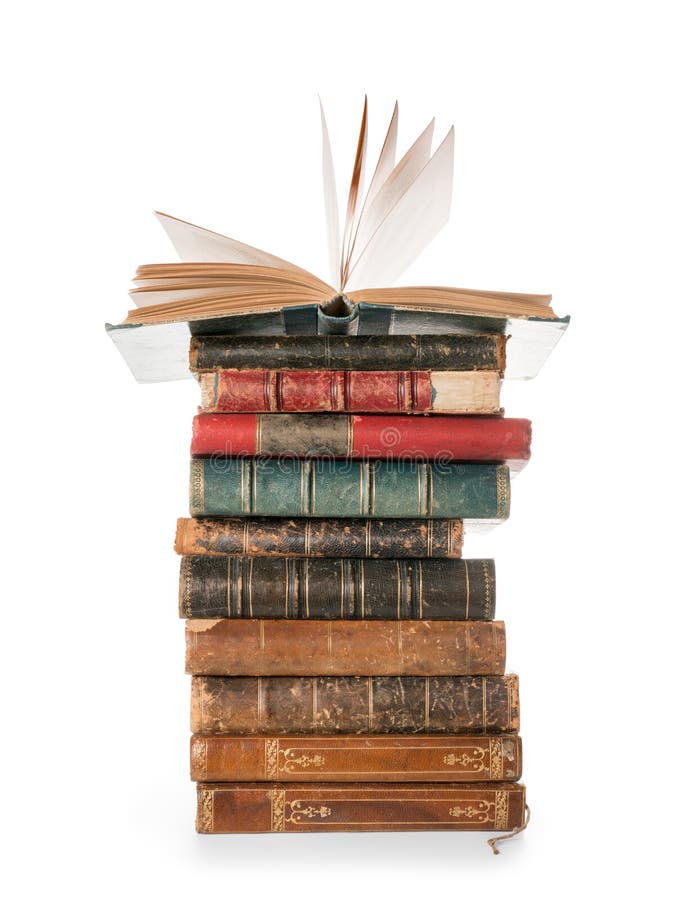 Large Books Pile with Single Open Book Isolated with Clipping Path ...