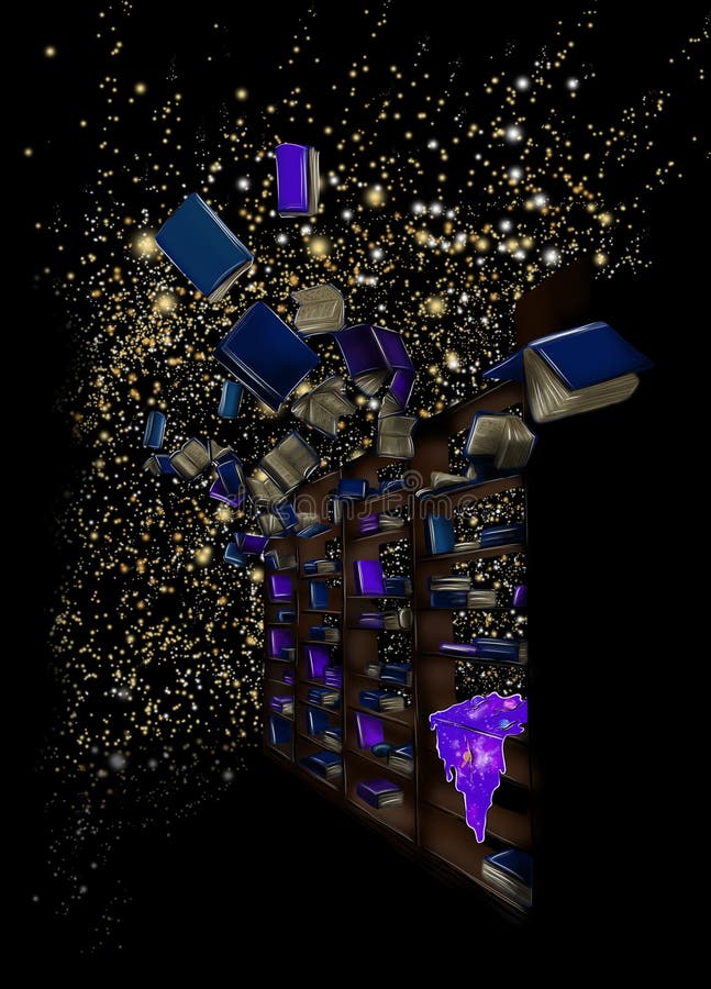 A Large Bookshelf among the Stars. Stock Illustration - Illustration of ...