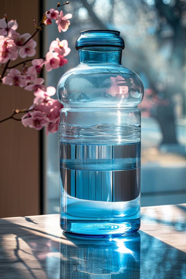 Large Bottle of Water Stands on Table in the Sun Stock Image - Image of ...