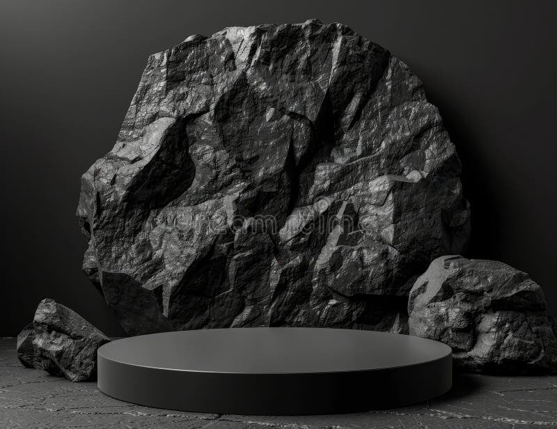 Large Boulder Displayed on a Minimalist Platform in a Dark Setting ...