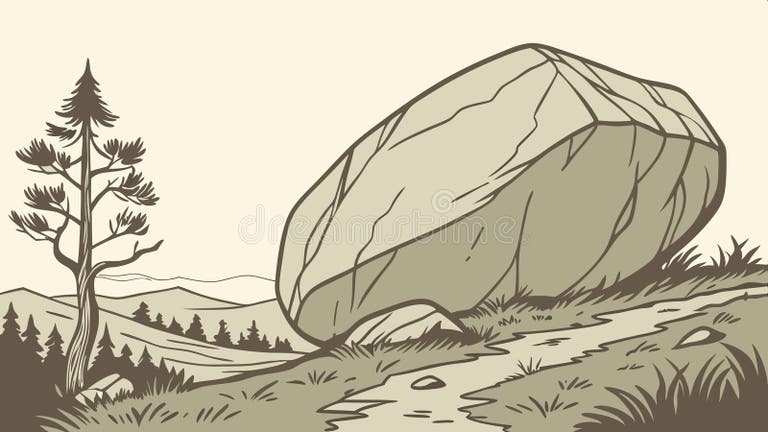 Large Boulder in Landscape, Nature S Scale, Geological Feature Vector ...