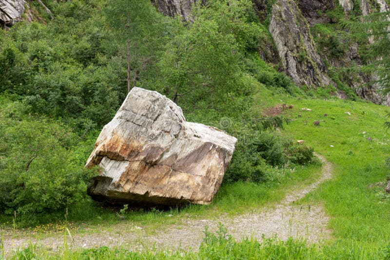 Large Boulder Next To the Forest Path Stock Image - Image of rock ...