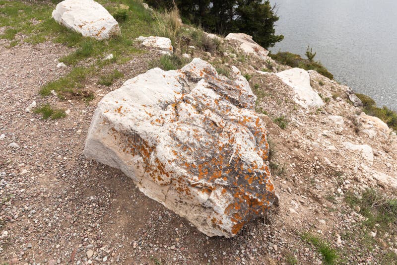 Large Boulder with Orange Lichen Stock Image - Image of rock, surface ...