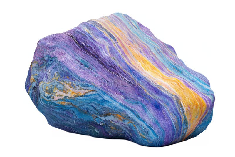 Large Boulder Painted with Subtle Abstract Patterns, Isolated on White ...