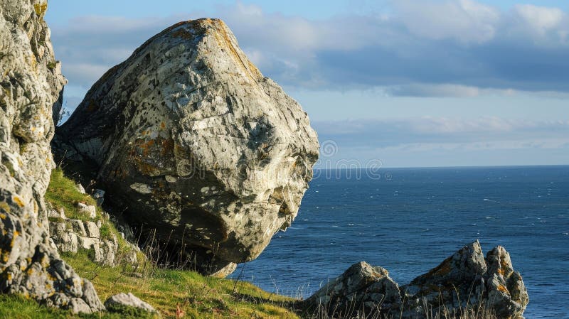 A Large Boulder Perched on the Edge of a Cliff Its Surface Worn Smooth ...