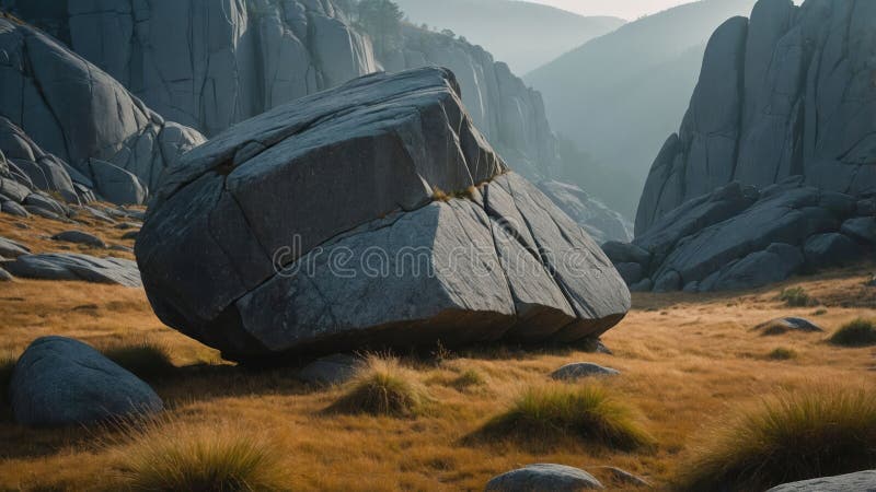 Imposing Granite Boulder in a Mountain Meadow at Dawn Stock ...