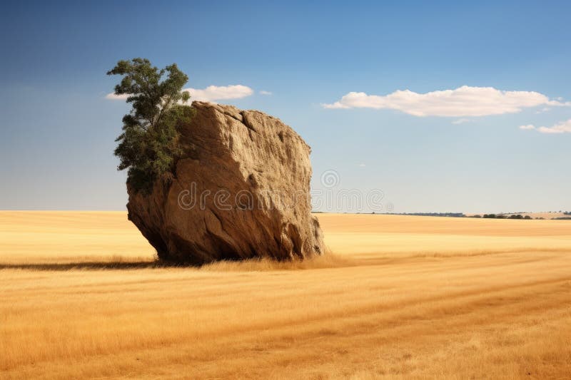 A Large Boulder, Shaped by Wind Erosion, Standing Alone in a Field ...
