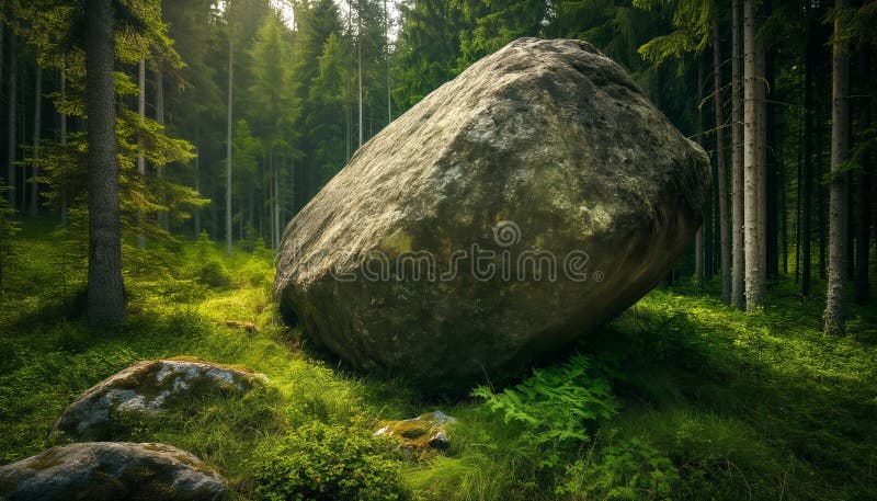Large Boulder Surrounded by Greenery in a Dense Forest Stock Image ...
