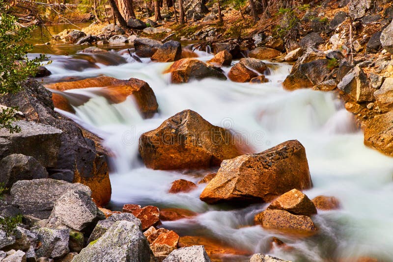 Large Boulders in River with Cascading Waters Stock Photo - Image of ...
