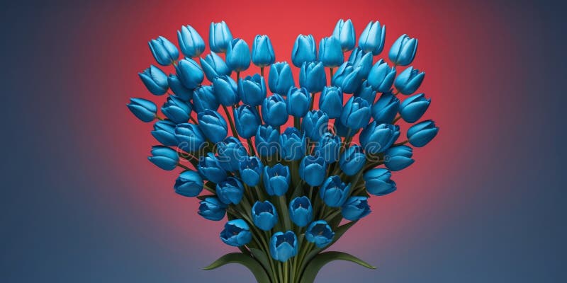A Large Bouquet of Blue Tulips in Heart Shape with Red Empty Space ...